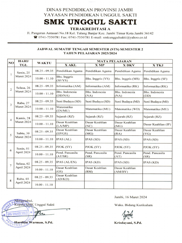 Jadwal Sumatif Tengah Semester (STS) 2 Kelas X | PDF