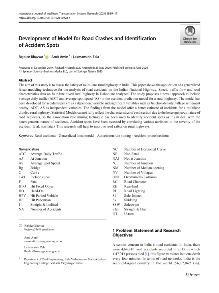 Development of Model For Road Crashes and Identification of Accident Spots | PDF | Linear ...
