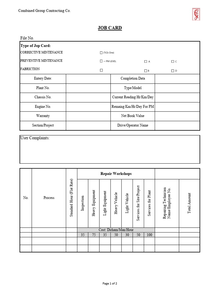 Final Job Card CGC | PDF | Vehicles