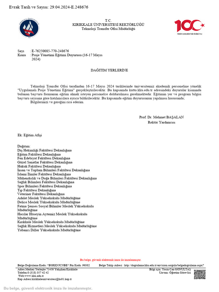 Proje Yonetimi Egitimi Duyurusu (16-17 Mayis 2024) | PDF