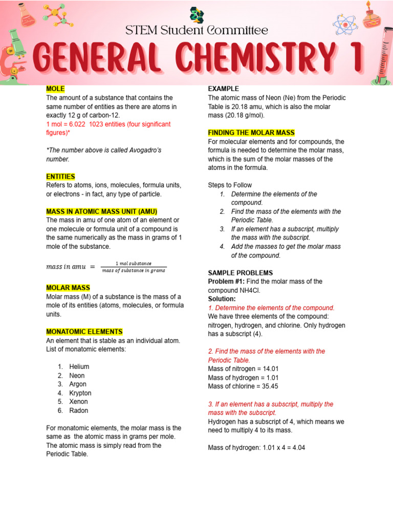 Moles, Molar Mass, Interconversions | PDF | Mole (Unit) | Chemical Elements