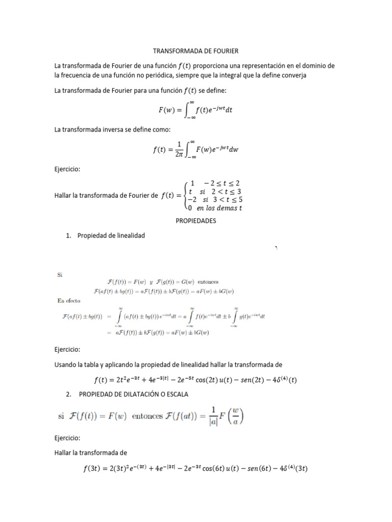Ejercicios de Transformada de Fourier | PDF | Integral | Transformada de Fourier