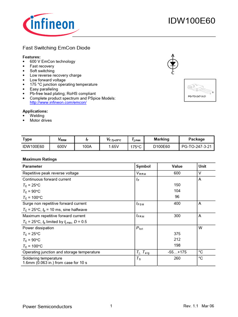 IDW100E60.Pdf100A Diode | PDF | Diode | Electrical Resistance And ...