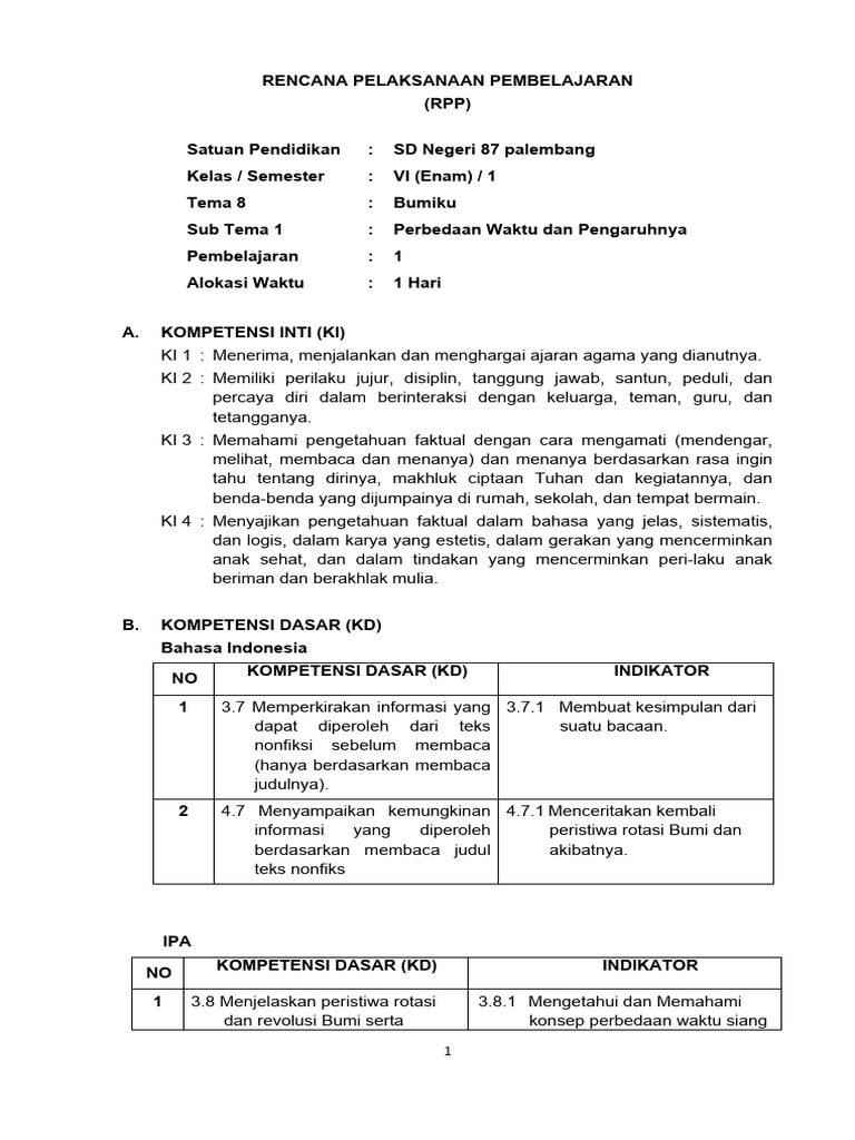 RPP TEMA 8 - Bumiku | PDF