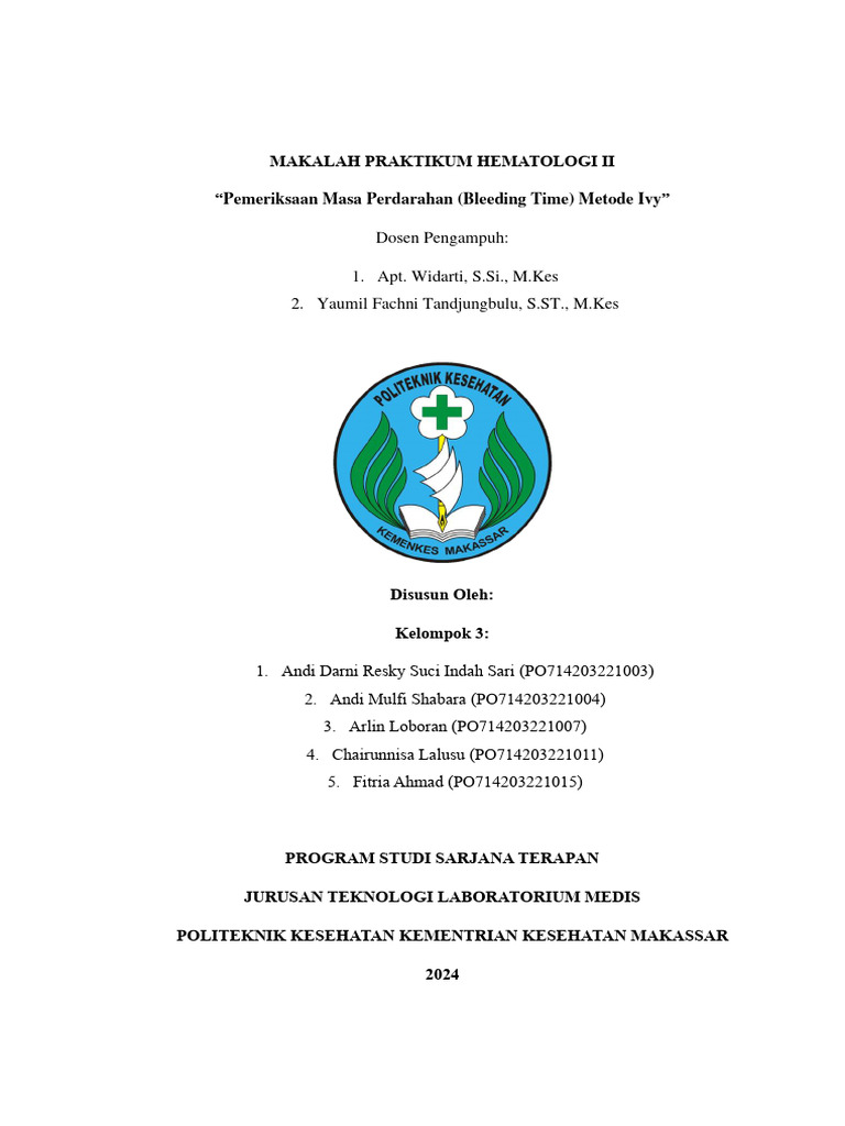 Masa Perdarahan Metode Ivy dalam Hematologi | PDF