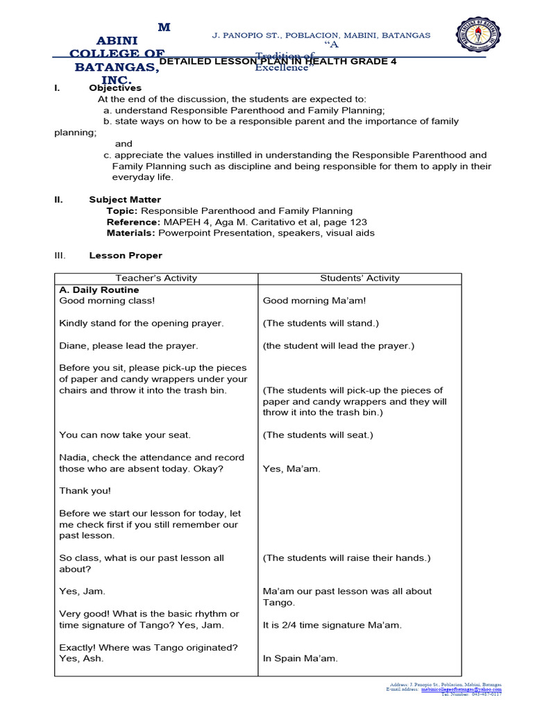 Detailed Lesson Plan in Health Grade 4 | PDF | Parenting | Curiosity