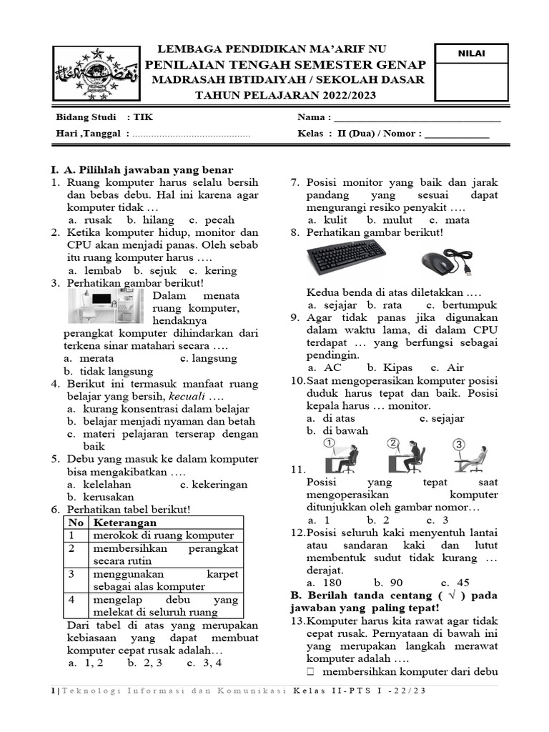 Naskah SOAL PTS Genap 22-23 TIK | PDF