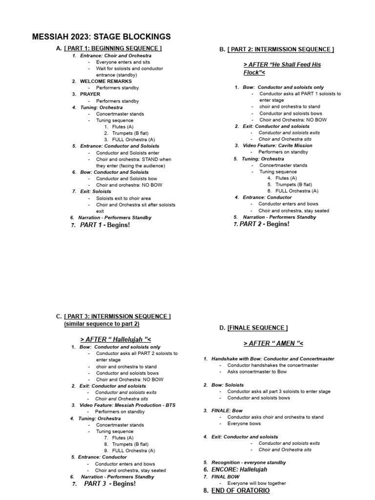 Messiah Technical BLOCKINGS | PDF | Messiah (Handel) | Classical Music