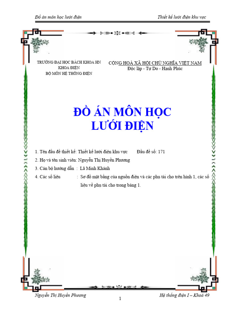 ĐỒ-ÁN-MÔN-HỌC-LƯỚI-ĐIỆN-Thiết-kế-lưới-điện-khu-vực_659584 | PDF