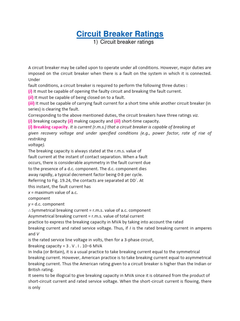Circuit Breaker Ratings Guide | PDF | Power Engineering | Electrical ...