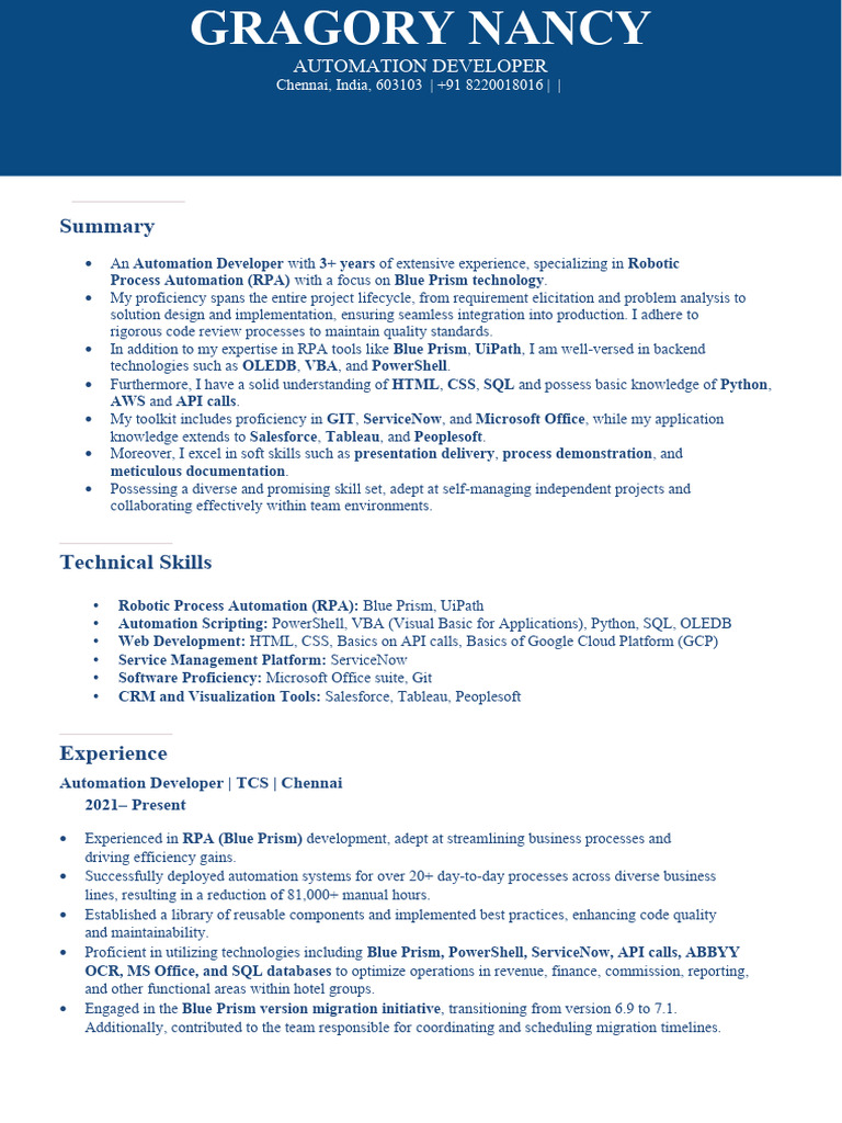 Automation Developer Resume - RPA Expert | PDF | Visual Basic For ...