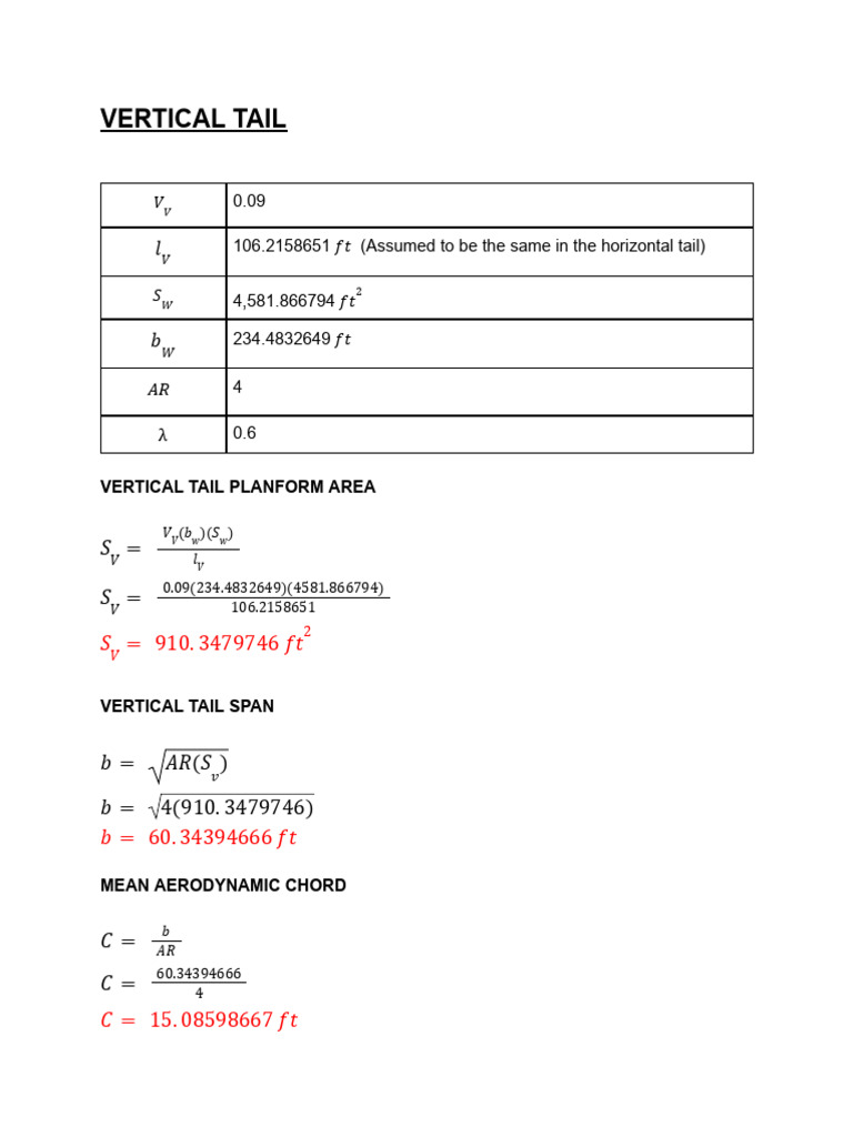 Vertical Tail Design Calculations | PDF | Aerospace | Aircraft
