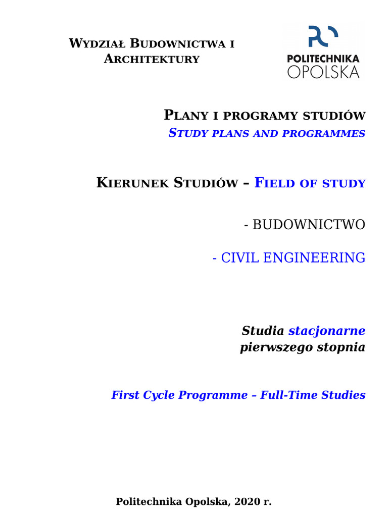 Plan Studiow WBiA BUD S 1st-2020-Od-Ra.-2020-21 | PDF