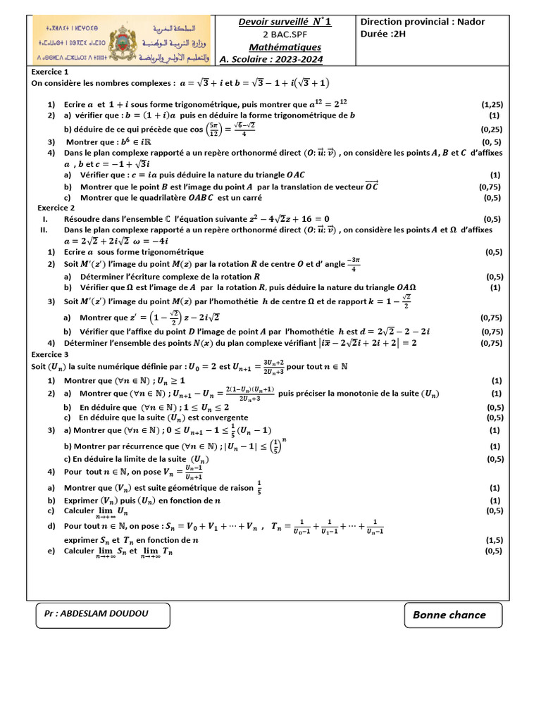 2bac PC SVT | PDF | Nombre complexe | Géométrie