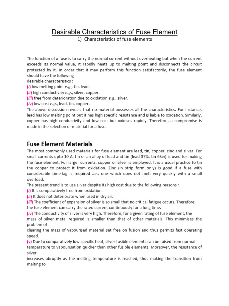 Characteristics of Fuse Elements Note | PDF | Fuse (Electrical) | Silver