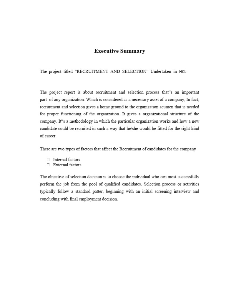 MBA PROJECT ON RECRUITMENT SELECTION Rithvik | PDF | Human Resources ...