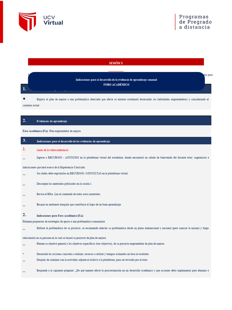 Indicaciones para El Desarrollo FA - S5 | PDF | Aprendizaje | Modificación de comportamiento