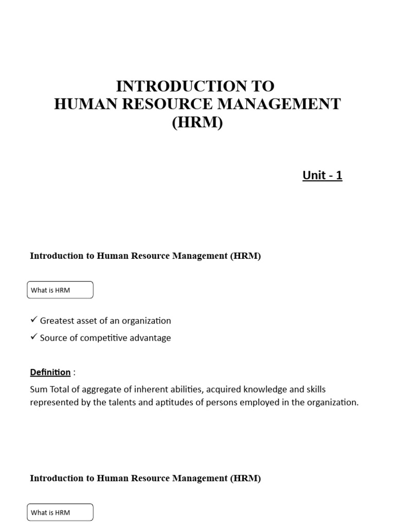 Unit 1 - Introduction To HRM | PDF | Human Resource Management | Human ...