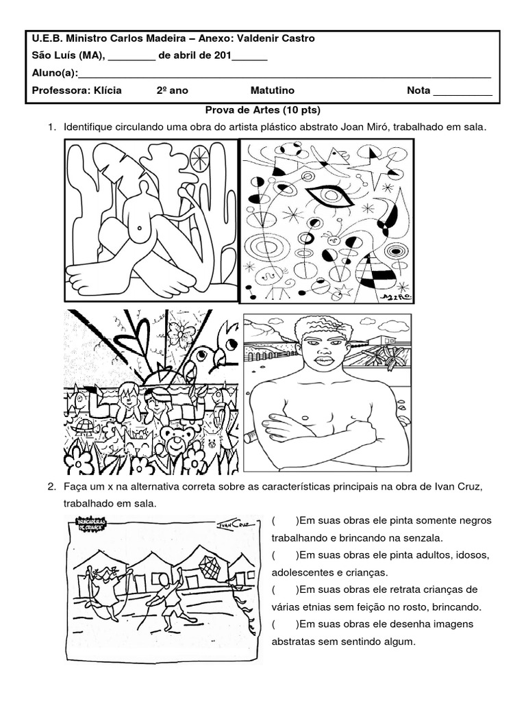 Prova de Artes para 2º Ano Fundamental | PDF
