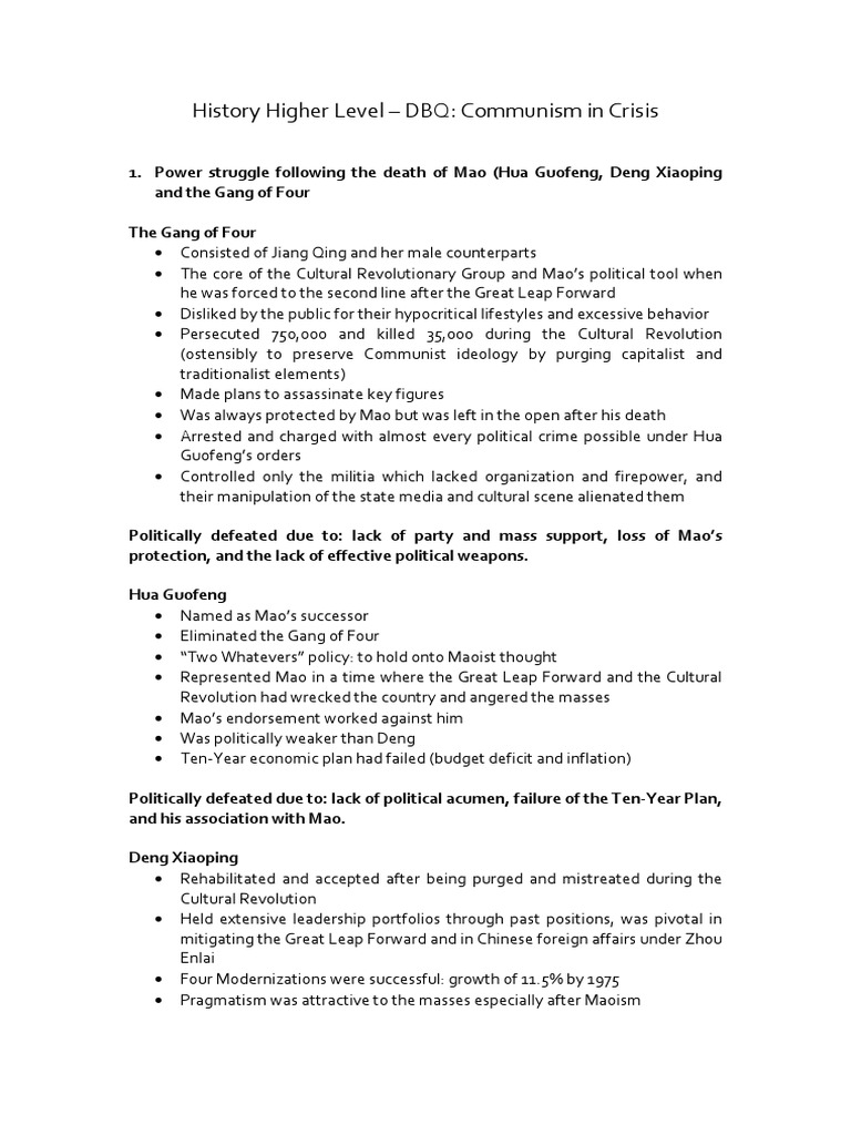 History Higher Level - DBQ: Communism in Crisis | PDF | Deng Xiaoping ...