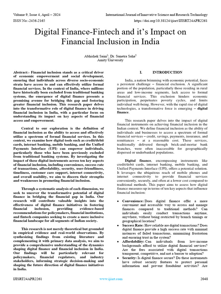 Digital Finance-Fintech and It's Impact On Financial Inclusion in India ...