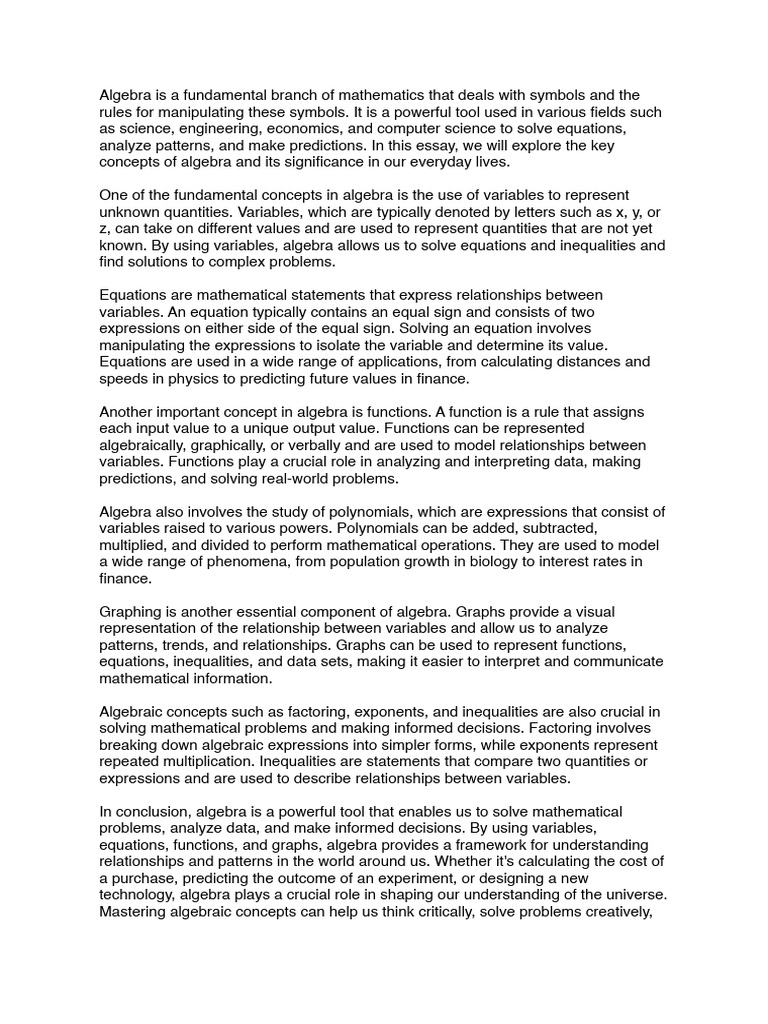 algebra essay | PDF | Equations | Algebra