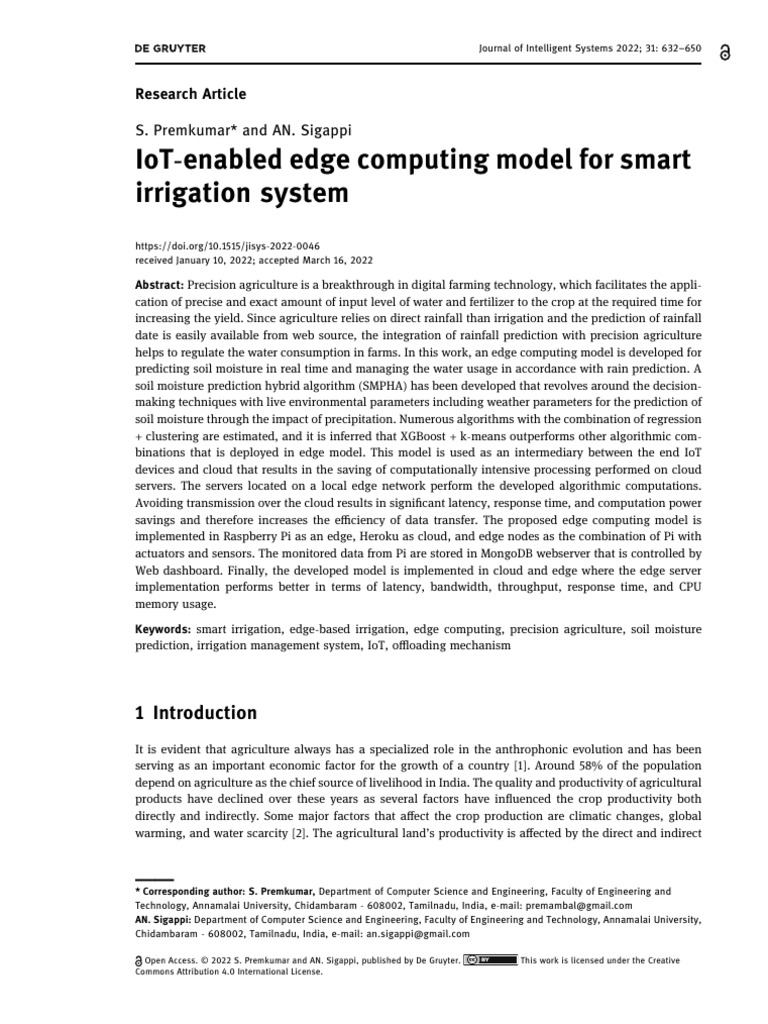 IoT Edge Computing for Smart Irrigation | PDF | Internet Of Things | Machine Learning