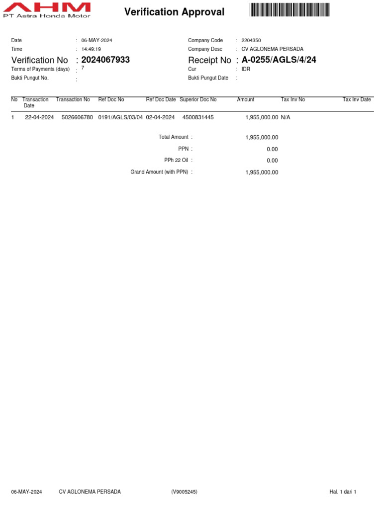 KWITANSI AHM 2024_merged (1) | PDF | Indonesian Rupiah