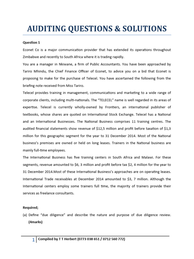 Masters - Audit 1 Questions & Solutions | PDF | Audit | Auditor's Report