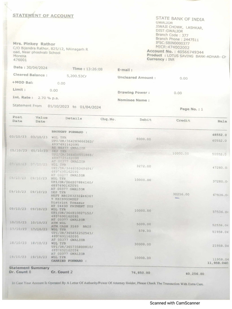 APHL30120KZ000002460 4938 66399143 Bank Statement | PDF