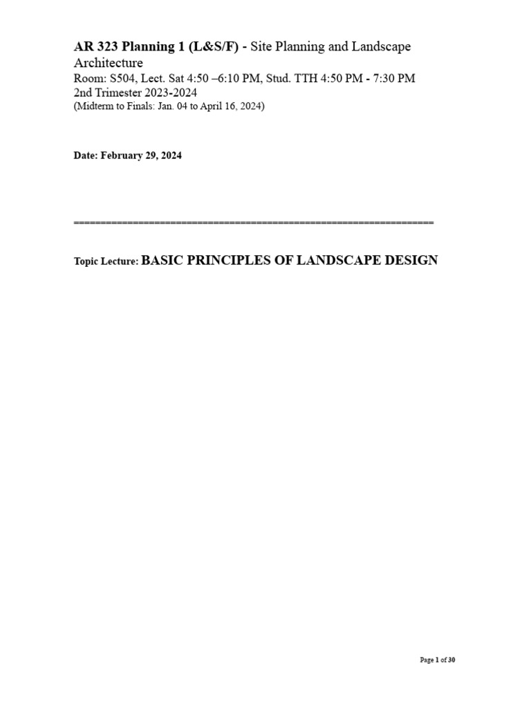 Lect. F00. BASIC PRINCIPLES OF LANDSCAPE DESIGN | PDF | Composition ...