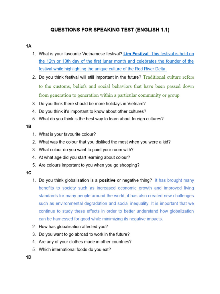 English Speaking Test Questions Guide | PDF | Globalization | Creativity