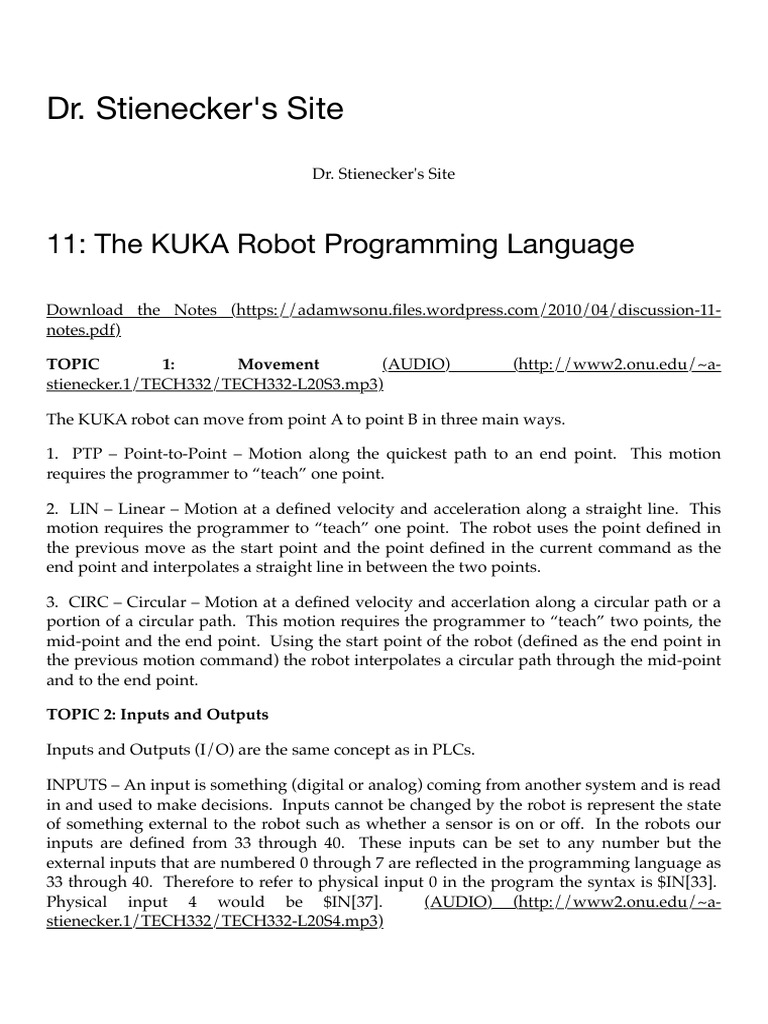 KUKA Robot Programming Language - Dr. Stienecker's Site | PDF | Computing | Computer Programming