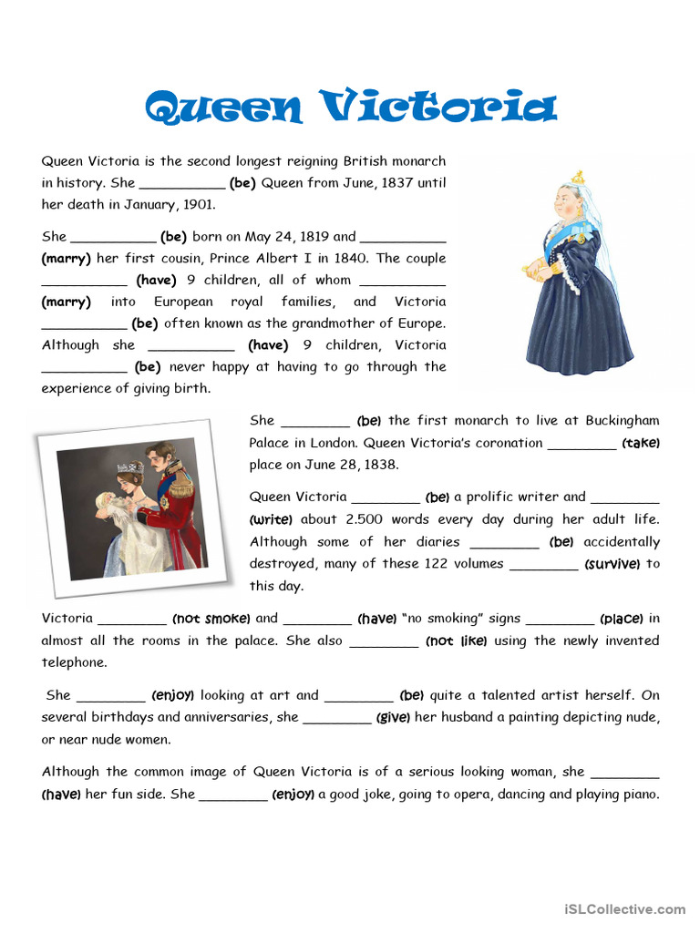 Biography of Queen Victoria - Past Simple Verb Completion | PDF | Queen ...