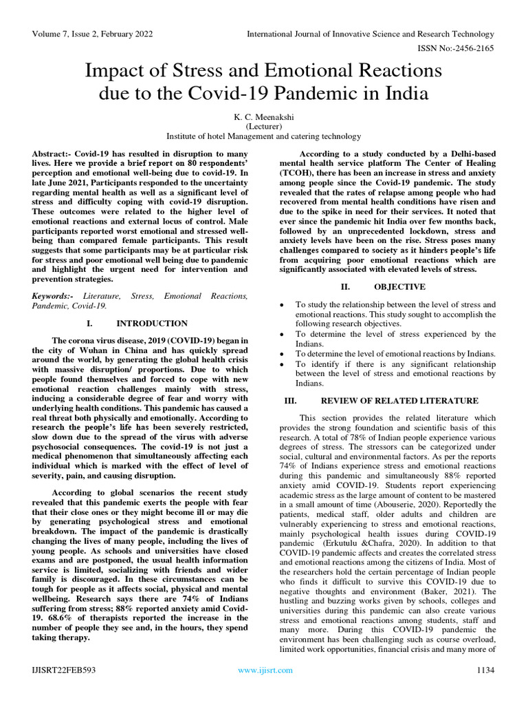 Impact of Stress and Emotional Reactions Due To The Covid-19 Pandemic ...