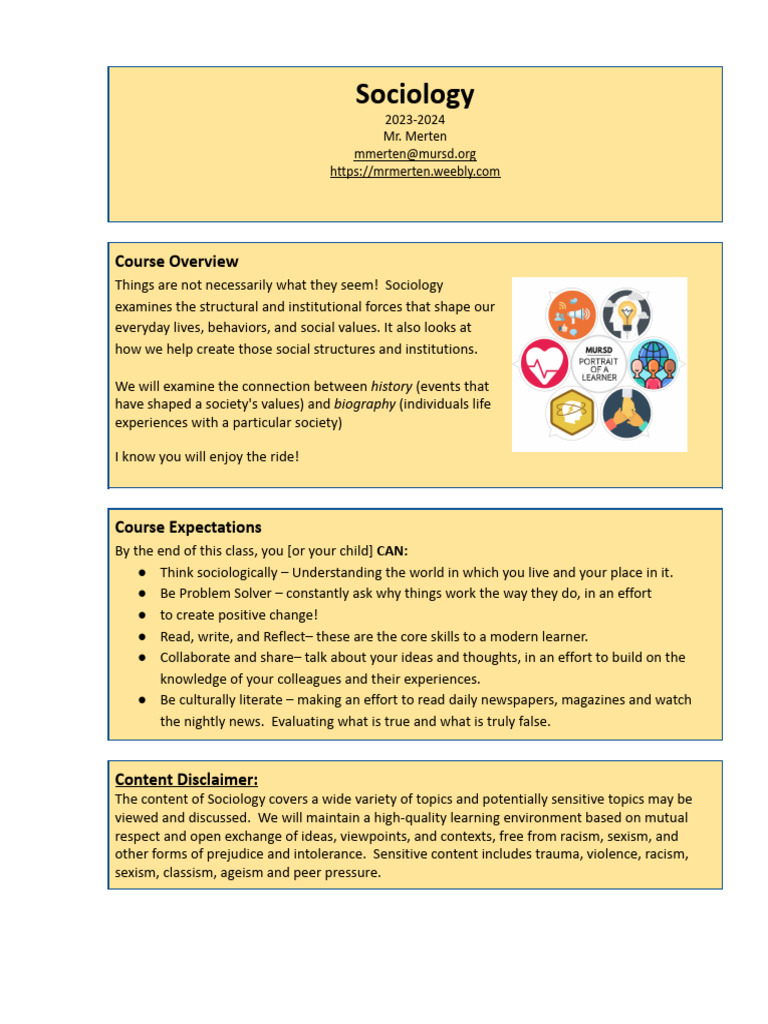 Sociology Course Overview 2023-2024 | PDF | Sociology | Learning