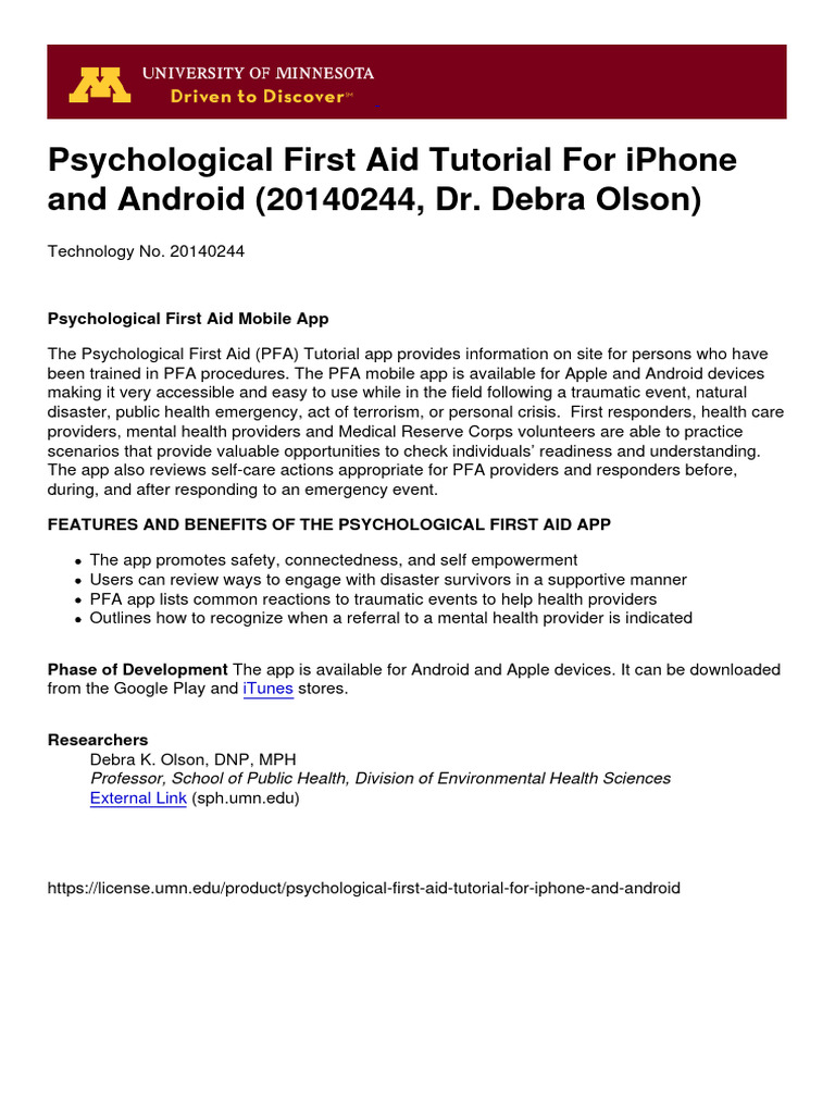 Psychological First Aid Tutorial For Iphone and Android | PDF