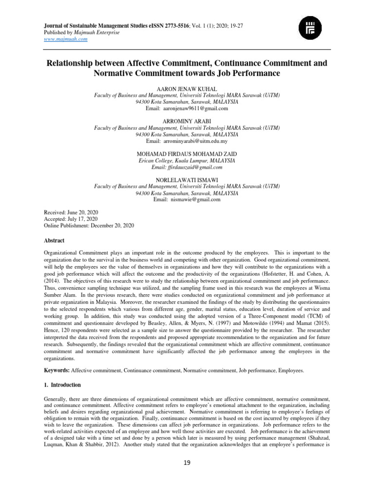 Relationship Between Affective Commitment Continuance Commitment And Pdf Employment