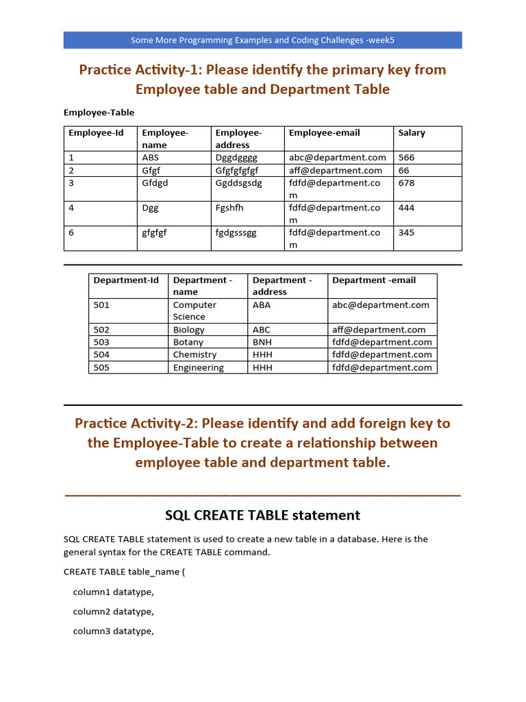 Some More Programming Examples and Coding Challenges Week-5 | PDF | Table (Database) | Databases