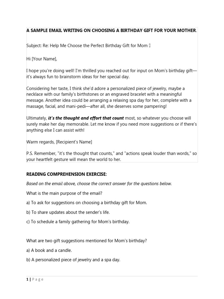 English Language Email Writing Module 1 | PDF | Gift | Linguistics