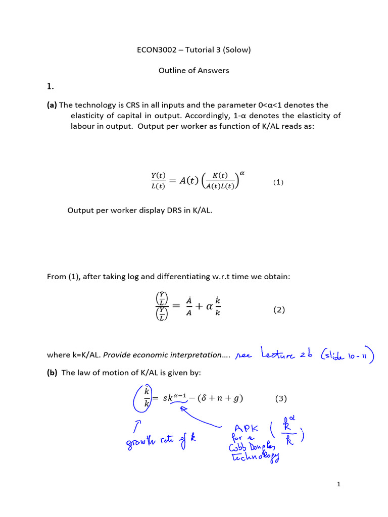 Answers Tutorial 3 (Solow) | PDF | Economic Growth | Macroeconomics