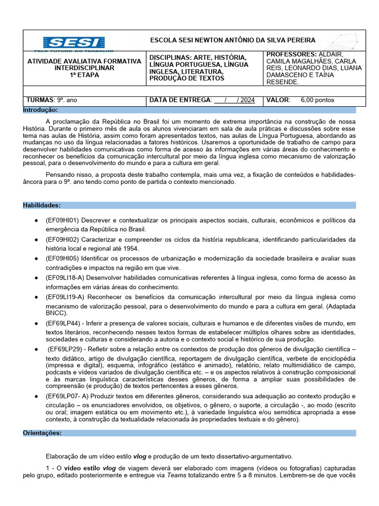 Roteiro Trabalho Interd 9º ano | PDF | Museu | Herança cultural