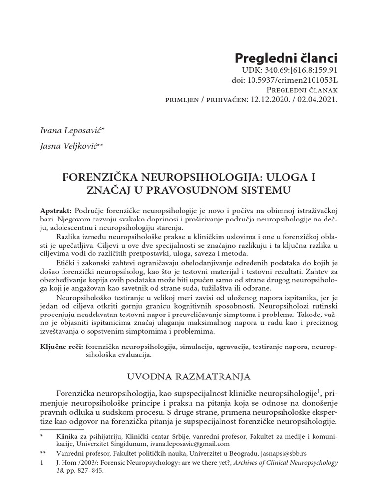 Forenzička Neuropsihologija | PDF