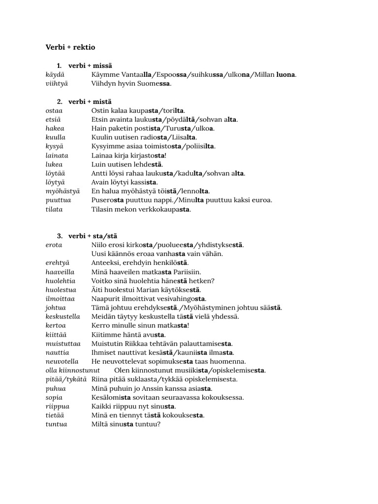 Verbien Rektio (Suomen Kielen) | PDF