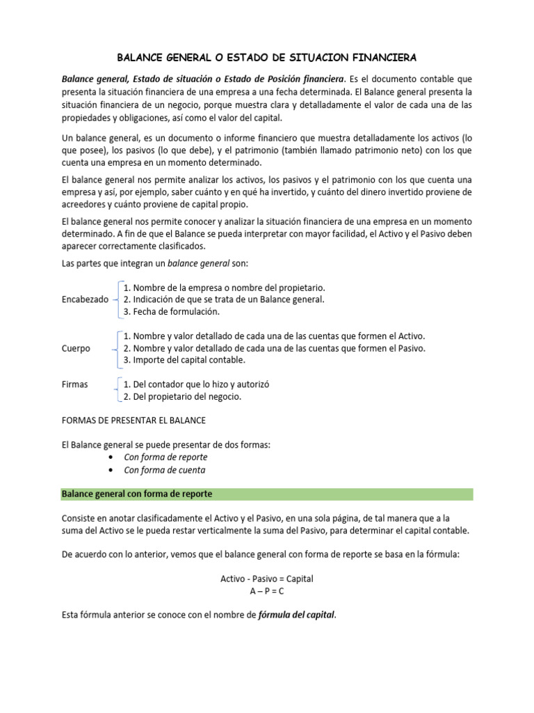 Balance General: Estructura y Presentación | PDF | Hoja de balance ...