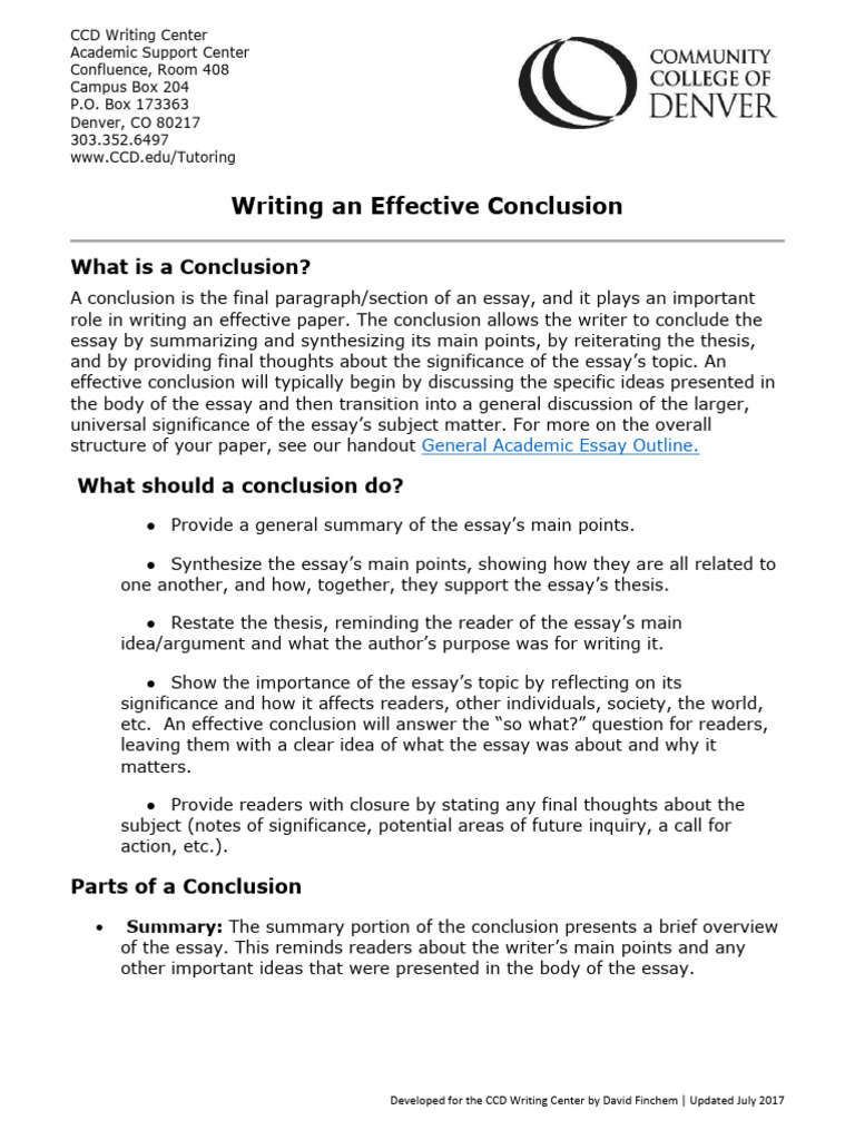 ASC Writing Center Effective Conclusions | PDF | Essays | Human ...