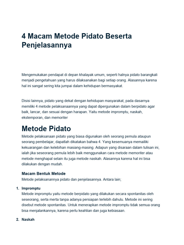4 Macam METODE PIDATO | PDF | Karier & Perkembangan