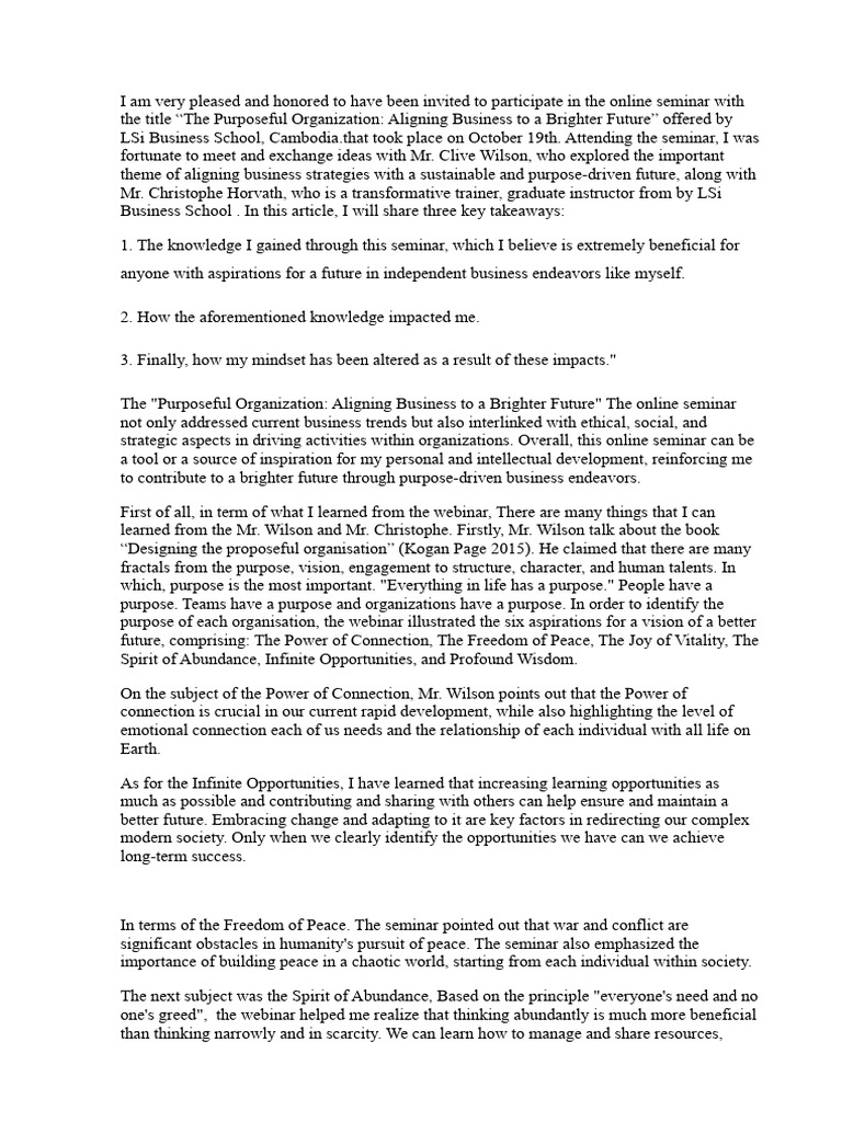 Trần Thị Ngọc Binh - 20131047 - Webinar 'S Reflection | PDF | Peace | Wisdom