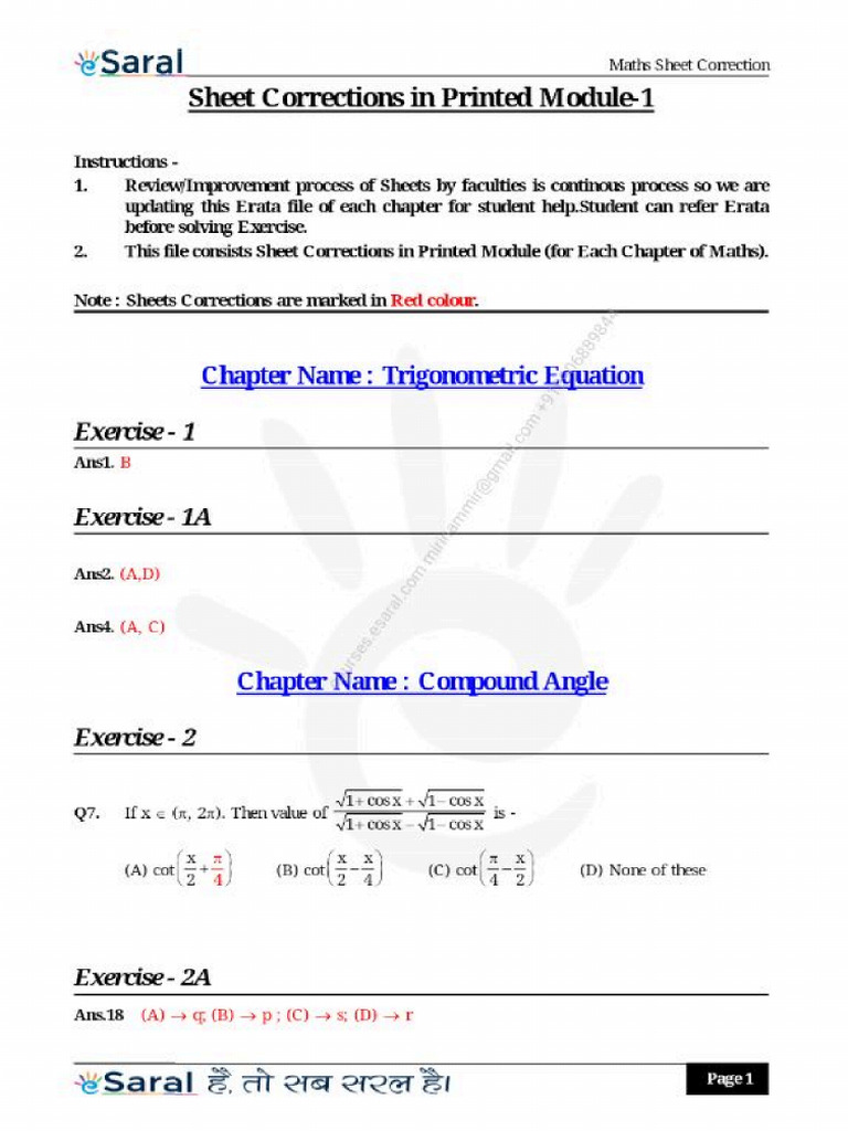 Maths Corrections | PDF
