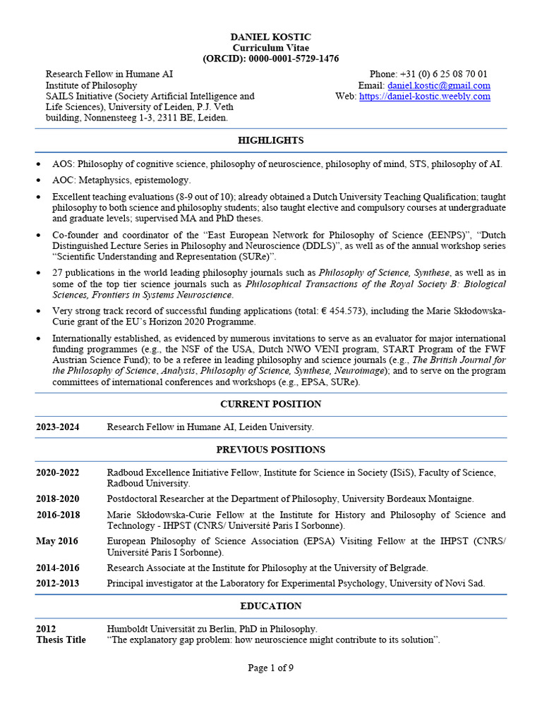 Daniel Kostic-Cv April 2024 | PDF | Science | Causality